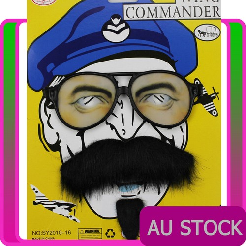 Black Fake Mustache Moustache Kit Self Adhesive Costume Wing Commander ...