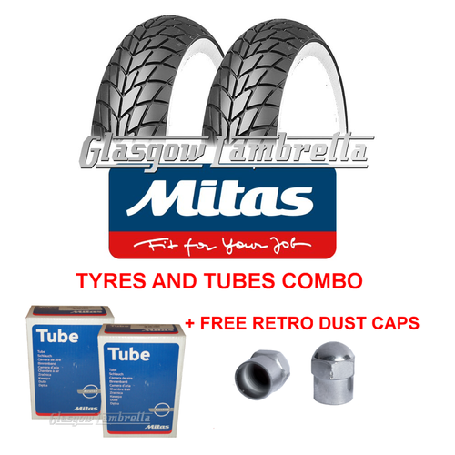 2 x MITAS MC20 WHITEWALL SCOOTER TYRES + INNER TUBES Vespa Rally Sprint ...
