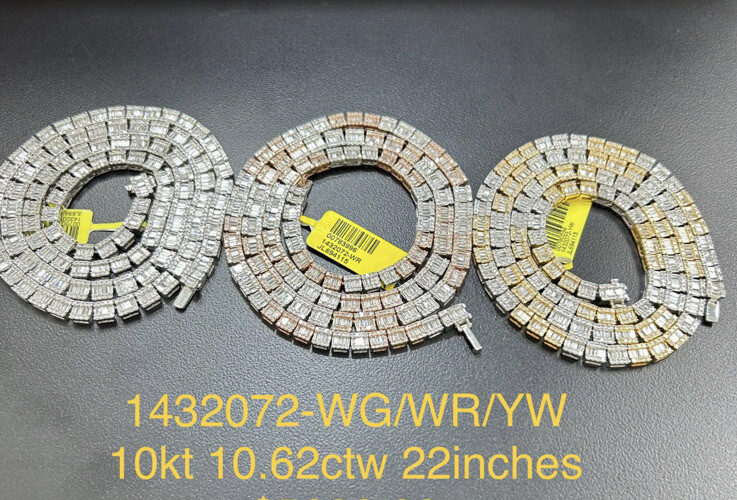 10k Solid Gold 10.62 Carats 22” Natural Diamond Link Baguette Tennis ...