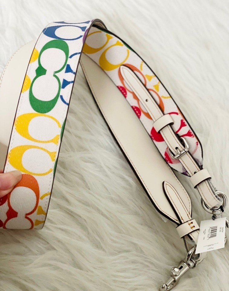 NWT Coach Strap In Rainbow Signature Canvas Silver / Chalk Multi CJ952 ...