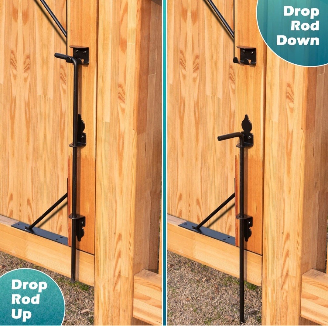 24" Cane Bolt Gate Drop Rod Wood Fence Steel Drop Hardware Kit Black 2 ...
