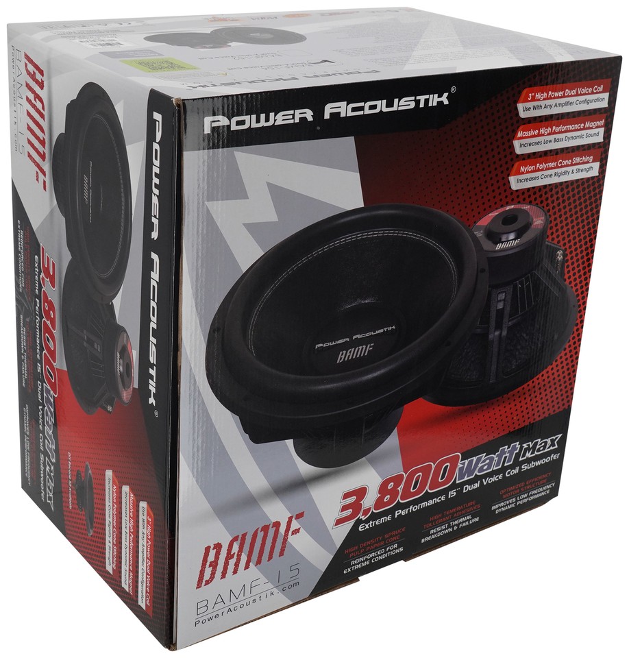Power Acoustik BAMF-154 15" 3800 Watt Car Audio Subwoofer DVC 4-Ohm Sub ...