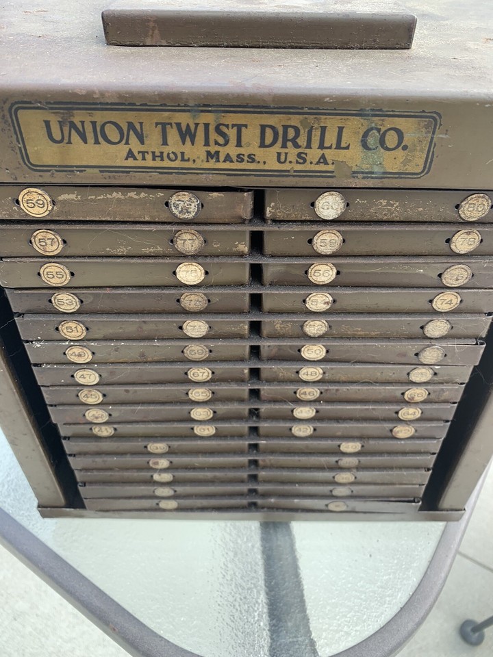 Vintage Steampunk Cabinet Union Twist Drill Co Bit/Tool Spinning 1920s ...