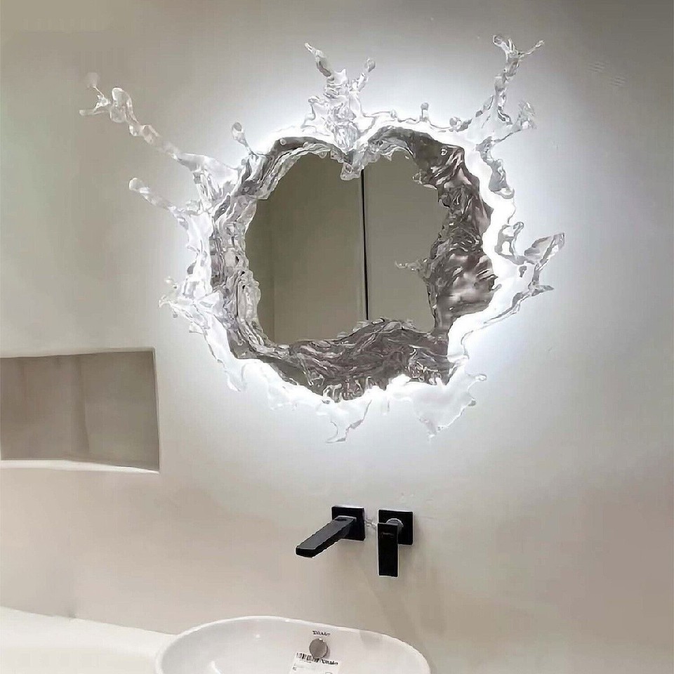 Modern Bathroom Water Splash Mirror, Unique Wall Accent Mirror with LED ...