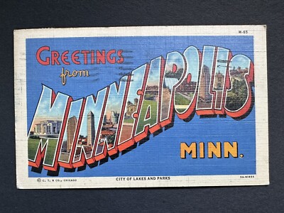 Postcard State Greetings from Minneapolis Minnesota Large Letter 1943 ...