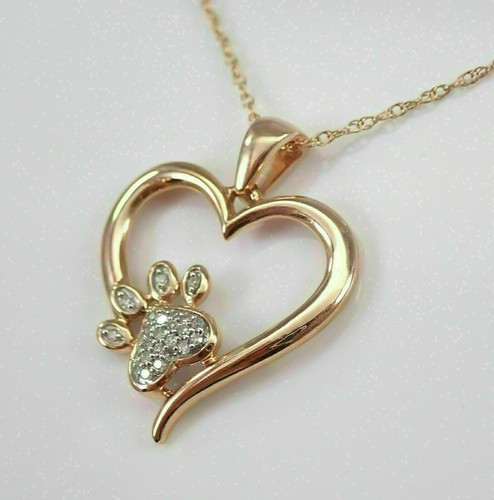 0.50Ct Lab Created White Diamond Dog Paw Heart Pendant Necklace 14k ...