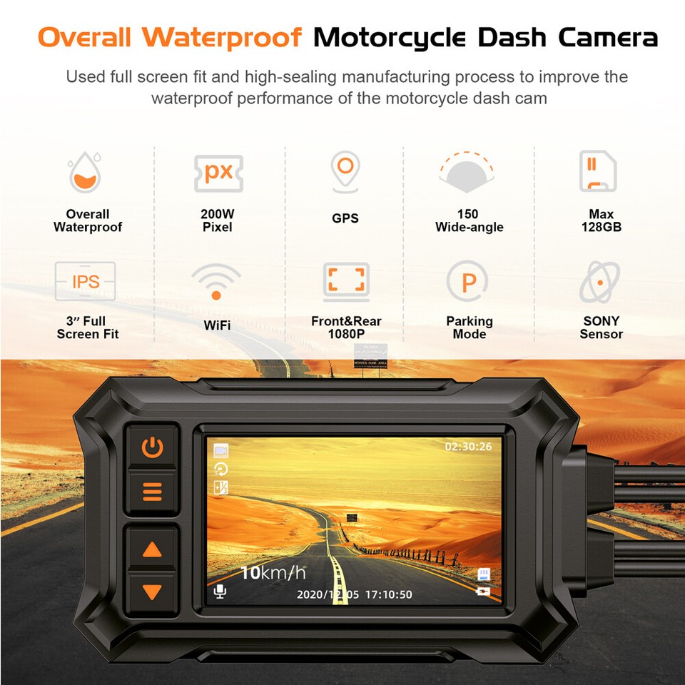 Motorcycle Dash Cam GPS tracking Waterproof WIFI Front+Rear 1080P G ...