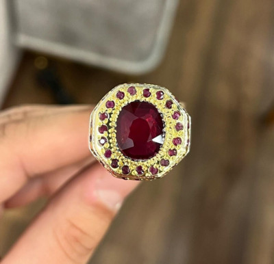 Natural Kabul Afghani Ruby Stone Ring Small Ruby Stones Around Big Ruby ...