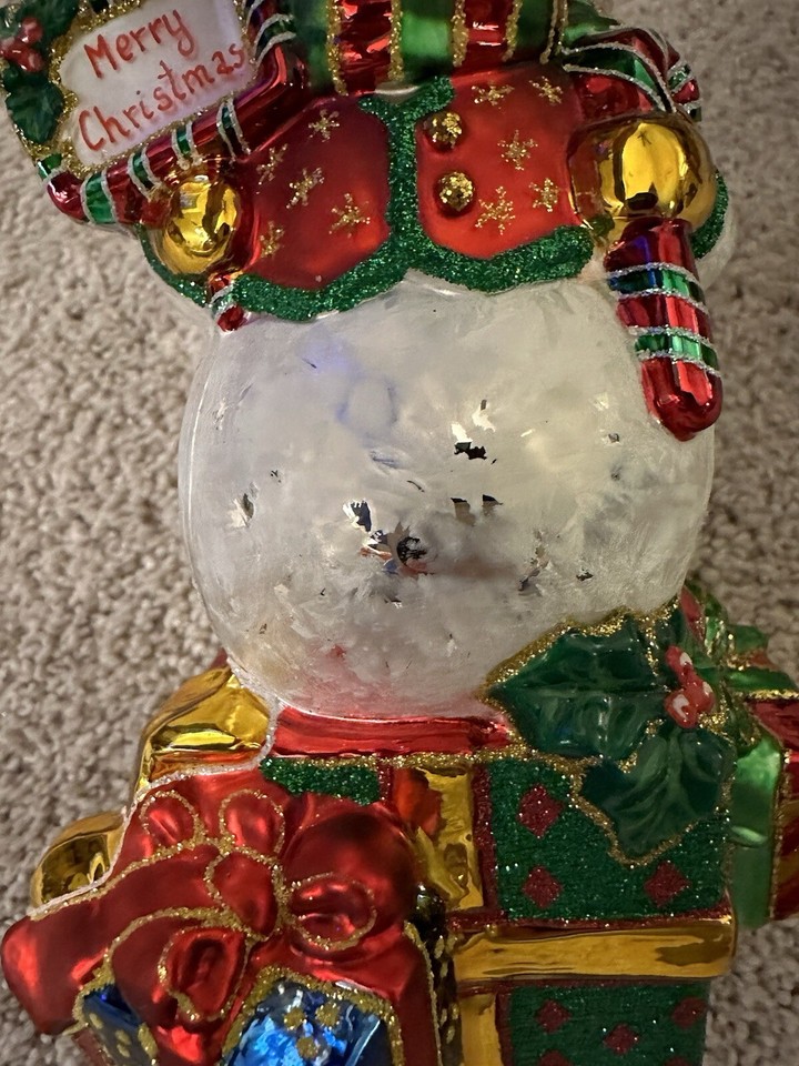 Christopher Radko Merry Christmas Snowman With Presents Glass Christmas ...