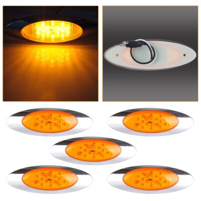 5x For Peterbilt Oval Clearance Marker Light Incandescent Amber Chrome ...