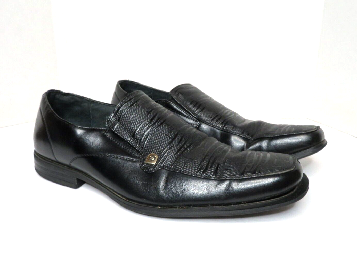 Delli Aldo Men's Black Leather Dress Shoes Slip on Loafers Square Toe ...