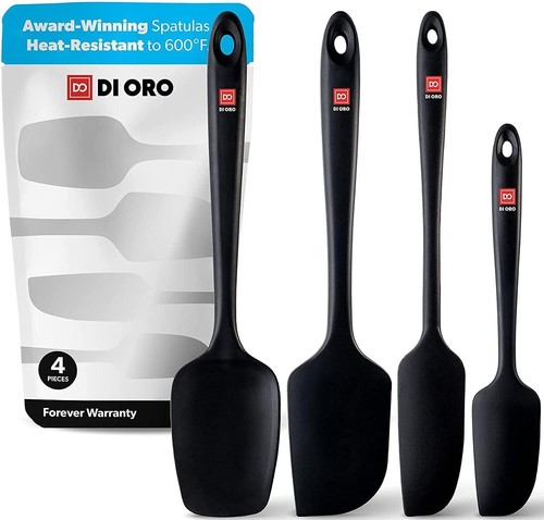 DI ORO Silicone Spatula Set, Heat Resistant, Dishwasher Safe, 4pc Black ...