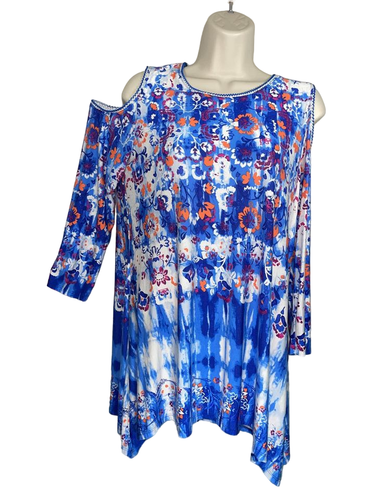 Women's Small Ruby Rd. Blue Orange White Floral Cold Shoulder Casual ...