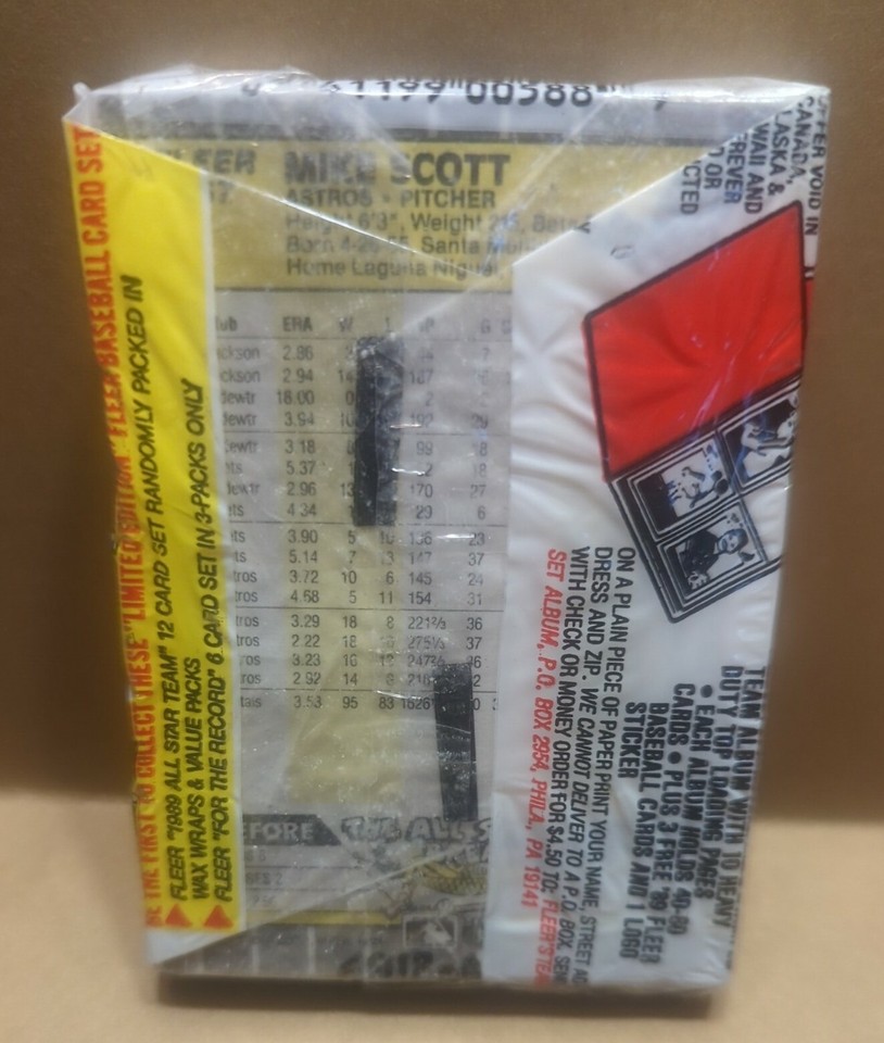 1989 Fleer Pat Tabler Cello Pack Mike Scott on Back 36 Cards 3 Stickers ...