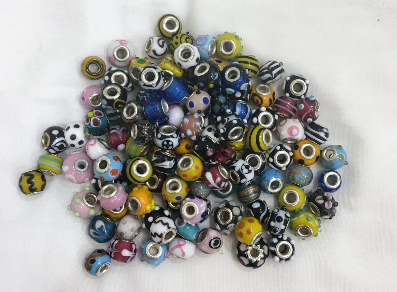 Glass Pandora Beads’s Large Holes. Assorted Colors And Designs.