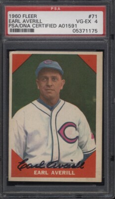 1960 Fleer Earl Averill #71 d 1983 PSA/DNA autographed signed B1-175 qu ...