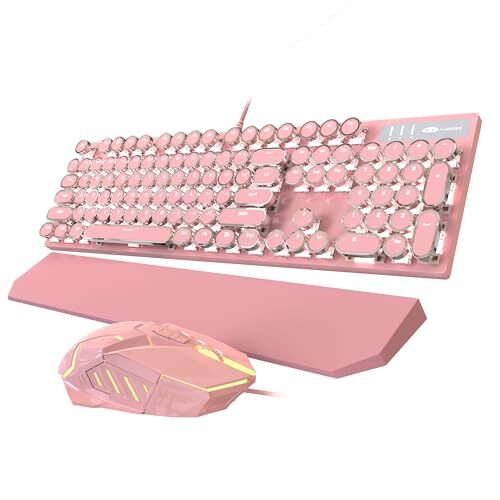 Typewriter Mechanical Gaming Keyboard and Mouse Combo, Retro Punk Round ...