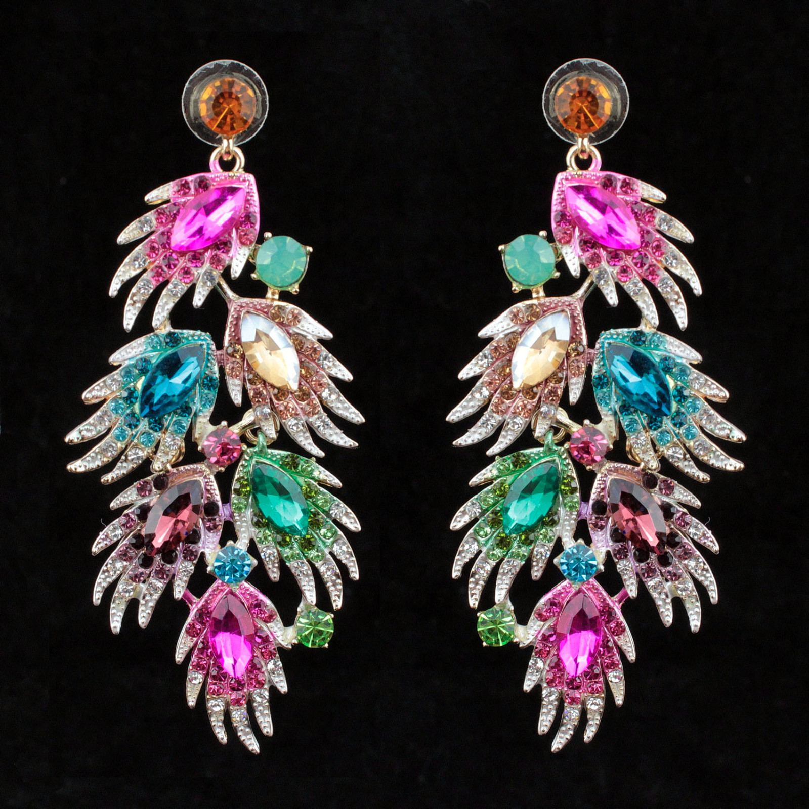 Giant Beauty Queen Peacock Multi-Color Rhinestone Necklace Earrings Set ...