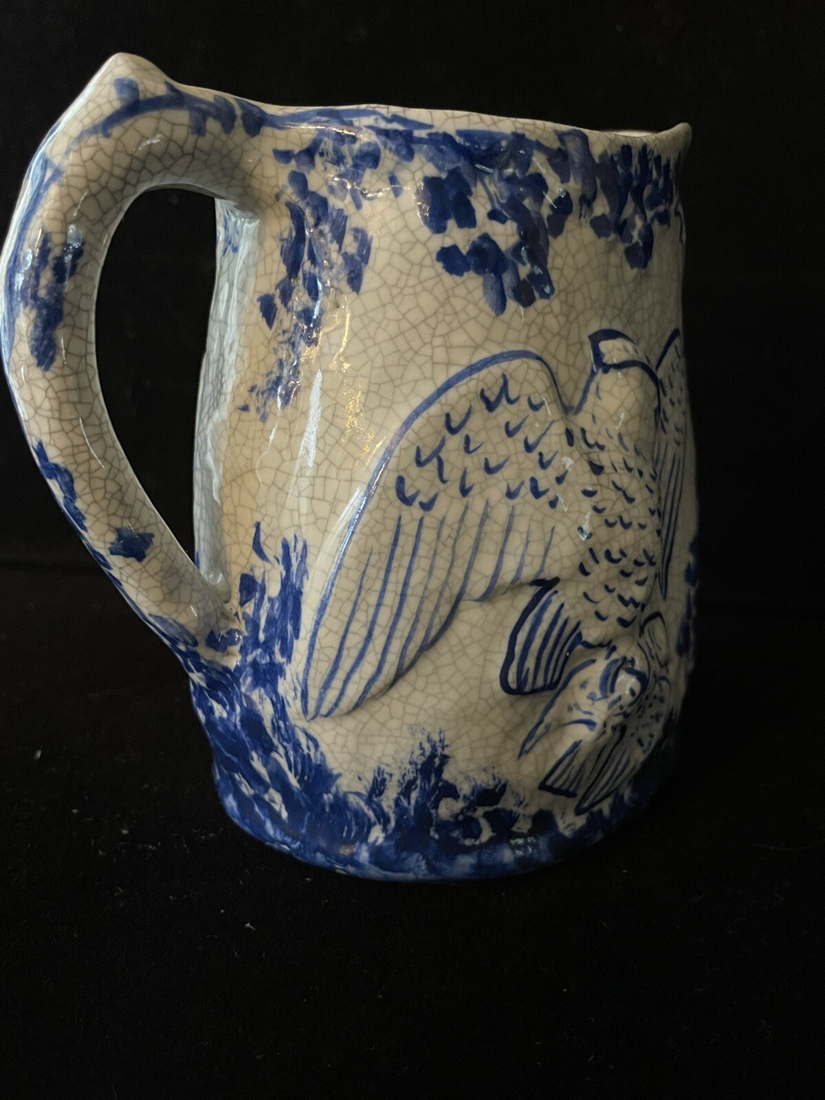 Dedham Pottery Antique Blue Rooster White Owl Day &Night Pitcher Mint ...