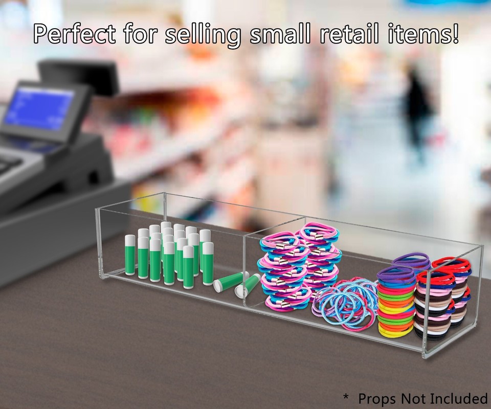 Acrylic Retail Tray Countertop Double Compartment Storage Merchandising ...