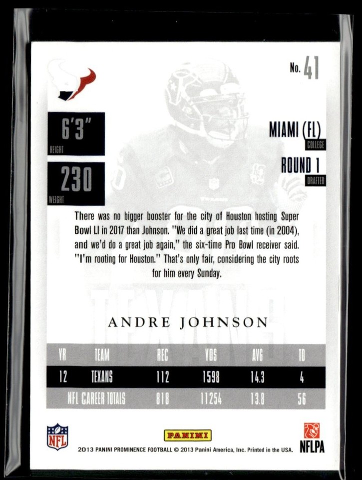 2013 Panini Prominence Andre Johnson Gold #/199 | eBay