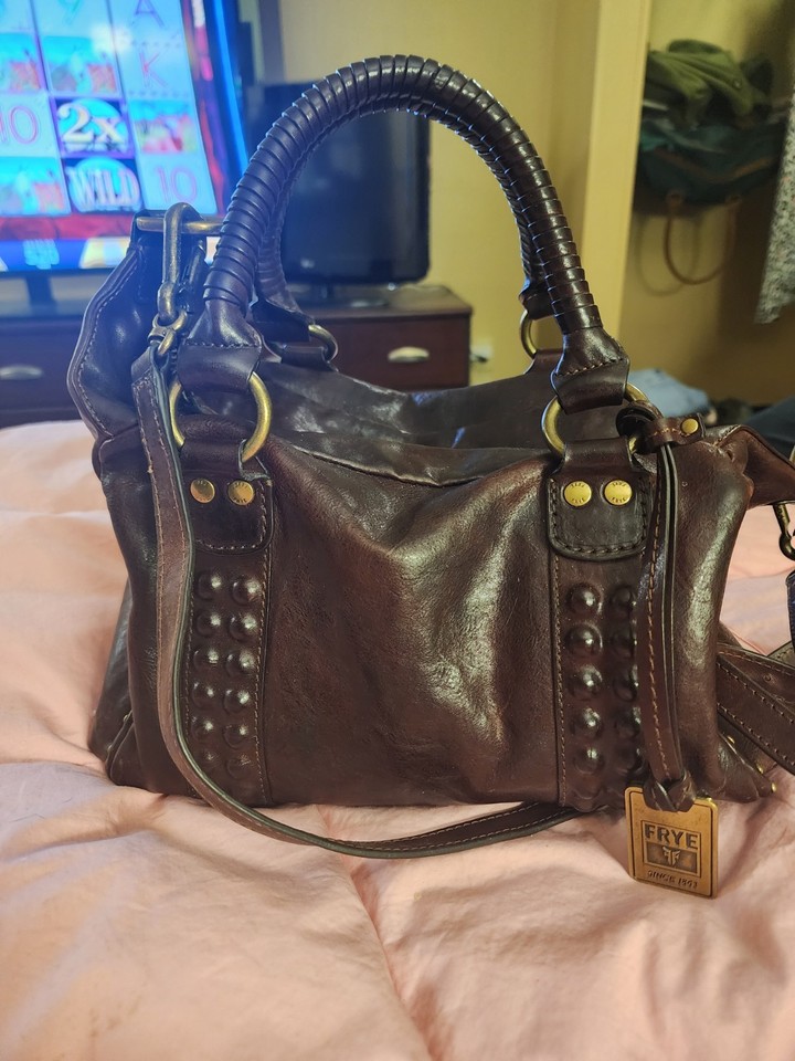 FRYE BROOKE STUDDED SATCHEL CROSSBODY *VERY GOOD/ EX CONDITION , HEAVY ...