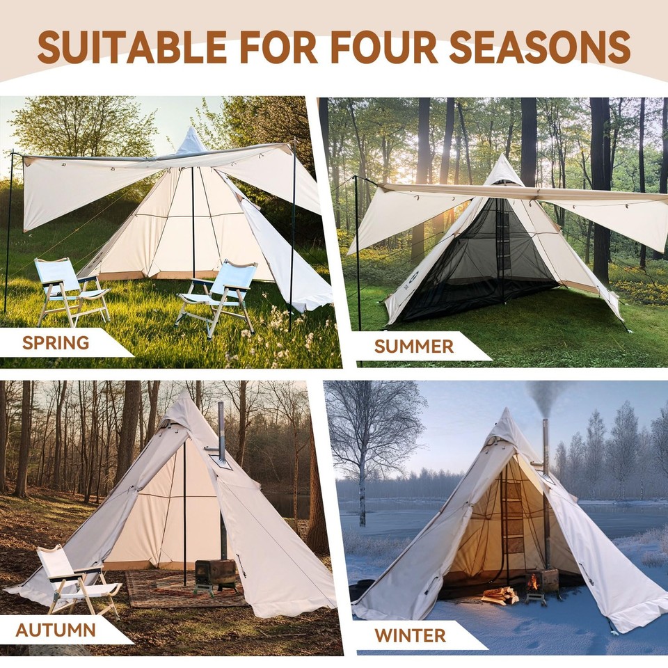 Zoring Hot Tent with Stove Jack 4 Season 3-4 Person Tipi Tent for ...