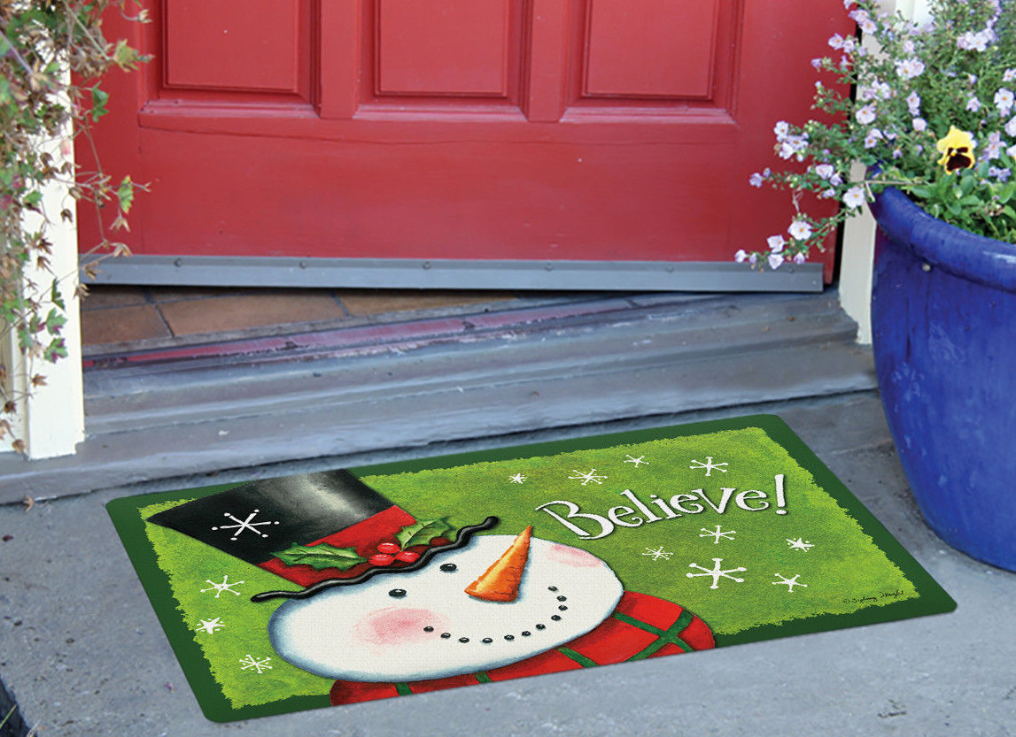 Toland Believe Snowman 18 x 30 Decorative Cute Christmas Doormat Floor ...