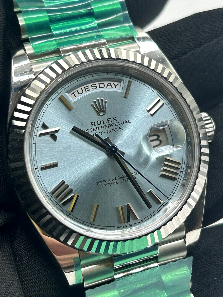 Rolex Day-Date 40mm 228236 Platinum Glacier Ice Blue Roman Dial Watch ...