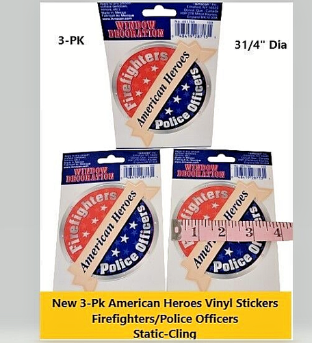 3PK Static Cling Sticker American Heroes Firefighters/Police Officers ...