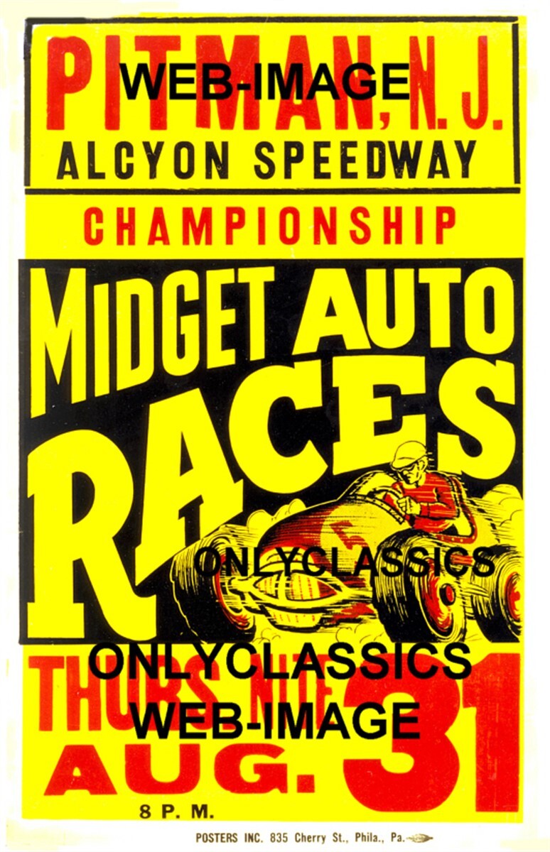 1950 ALCYON SPEEDWAY PITMAN NJ 12X 18 POSTER MIDGET SPRINT CAR USAC ...