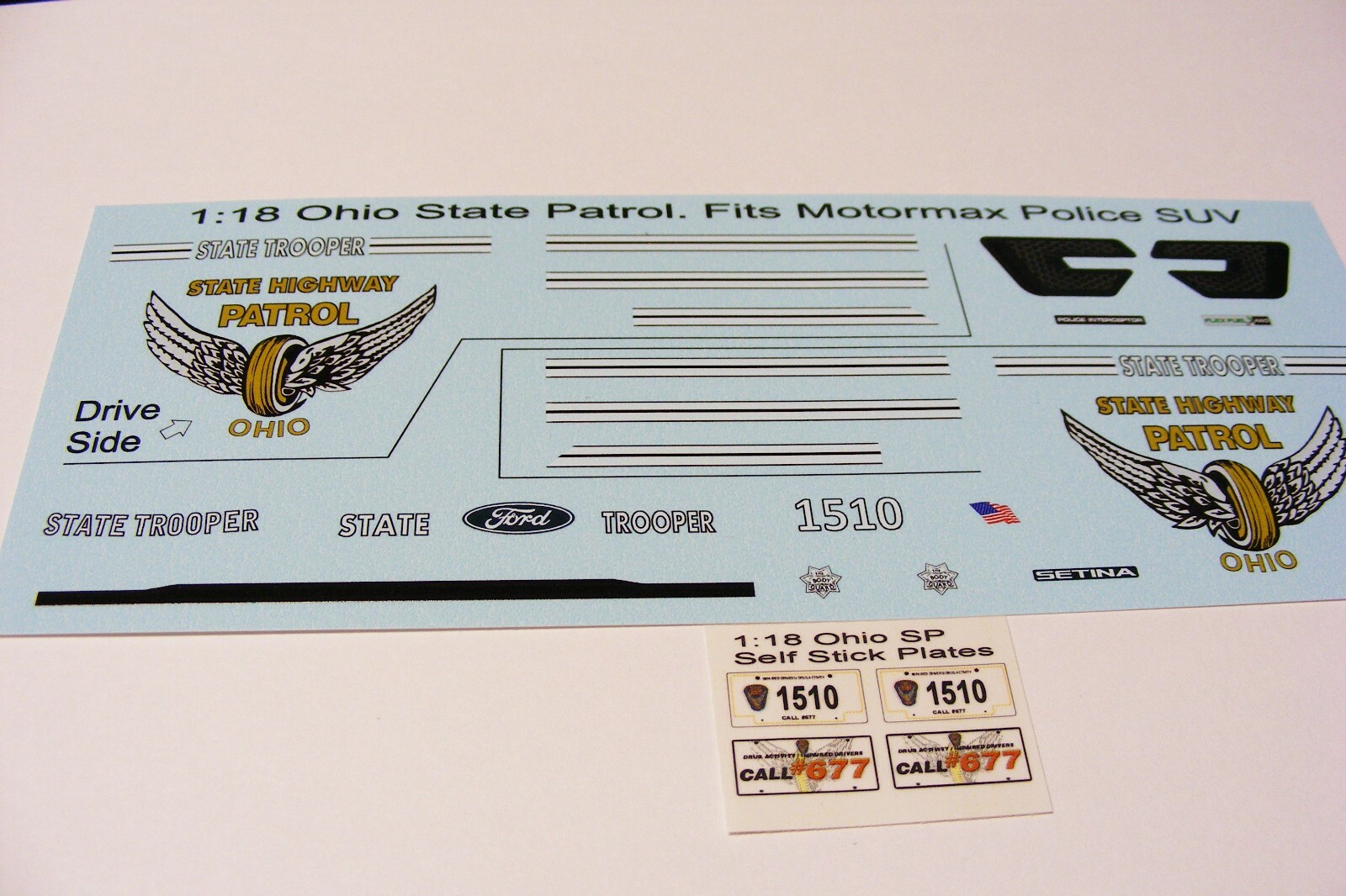 Ohio State Police 1:18 Water Slide Decal set Fits 1:18 Motormax Police ...