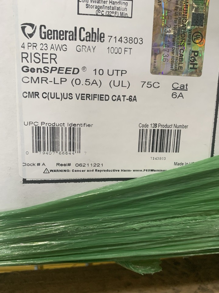 GENSPEED Cat 6A LAN Cable – 1,000 ft 23 AWG Gray PVC Jacket Riser Rated ...