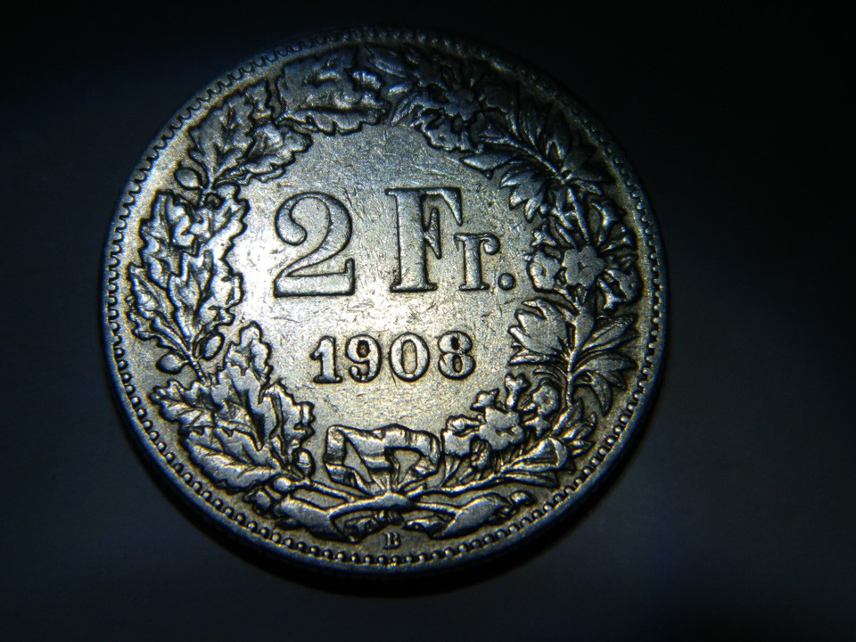 1908 2 Francs B - Switzerland - Silver .835 - Rare coin - XF/AU ...
