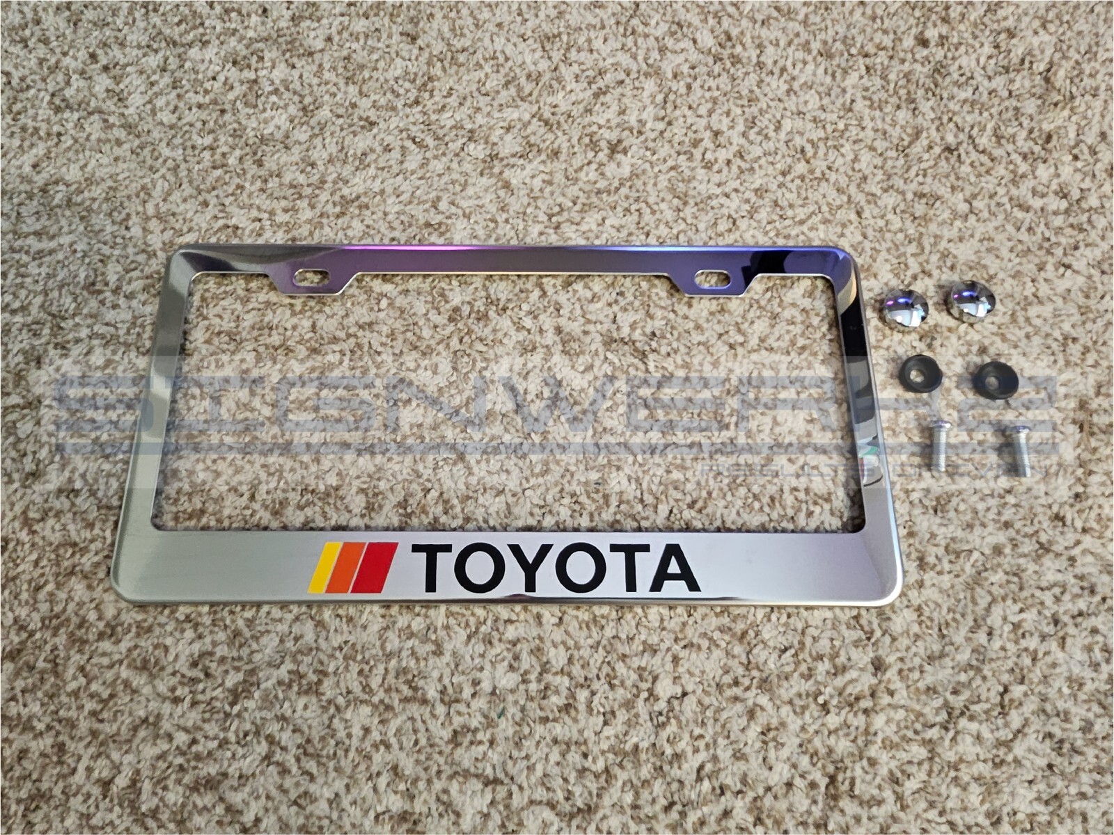 Toyota Retro Stripes Red Chrome Stainless Steel License Plate Frame | eBay