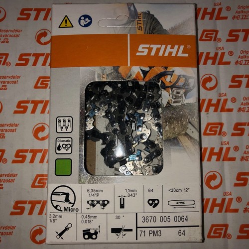 Stihl 12" Chain 1/4P" .043" 64DL 71pm3 64 3670 005 0064 HT101 HT70 ...