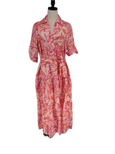 J.McLaughlin Janelle Silk-Blend Dress Pink White Orange Easter Spring ...