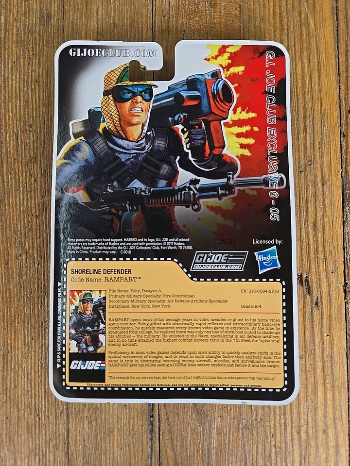 2017 Hasbro G.I. JOE FSS 6.0 Collector's Club Exclusive RAMPART 3.75 ...
