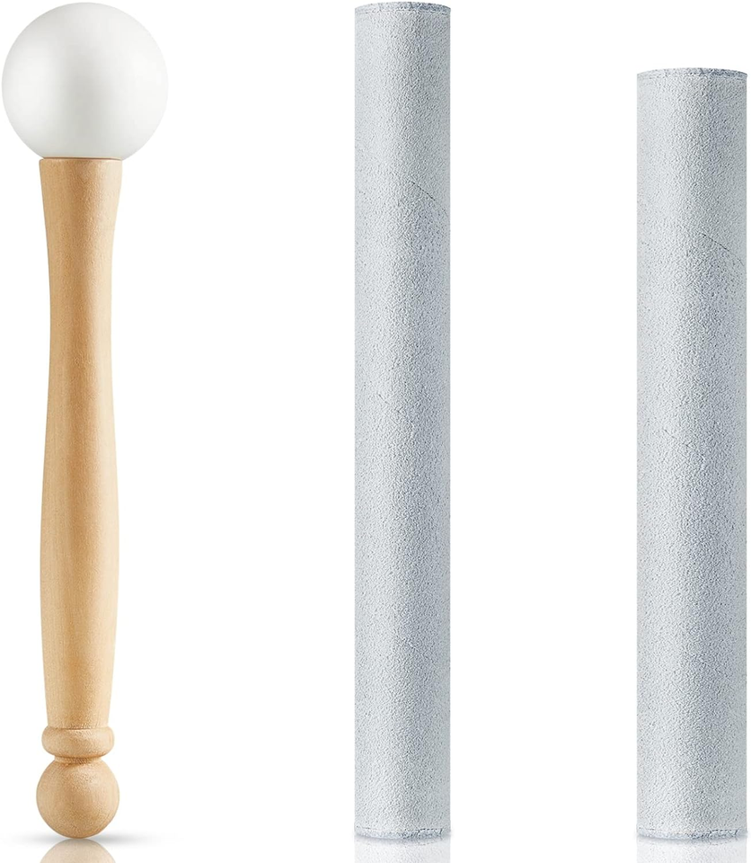 Crystal Singing Bowl Mallet Set - Suede Striker & Rubber Mallet with ...