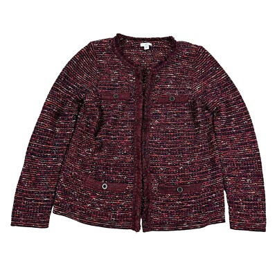 J. Jill Chunky Knit Multicolor Maroon Cardigan Sweater Loop Hem Frog ...