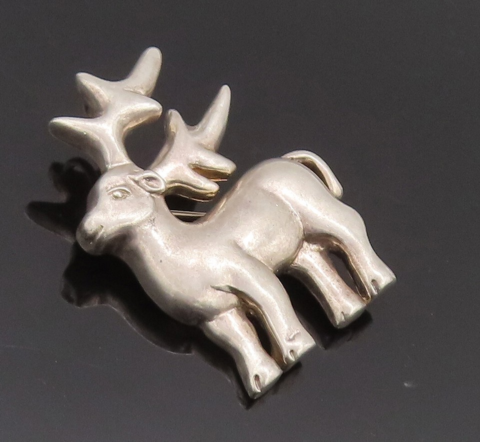 925 Sterling Silver Vintage Brooch Pin MFA Solid Carved Baby Deer ...