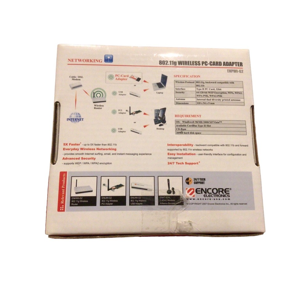 Encore Electronics 802.11g Wireless PC Card Adapter New | eBay