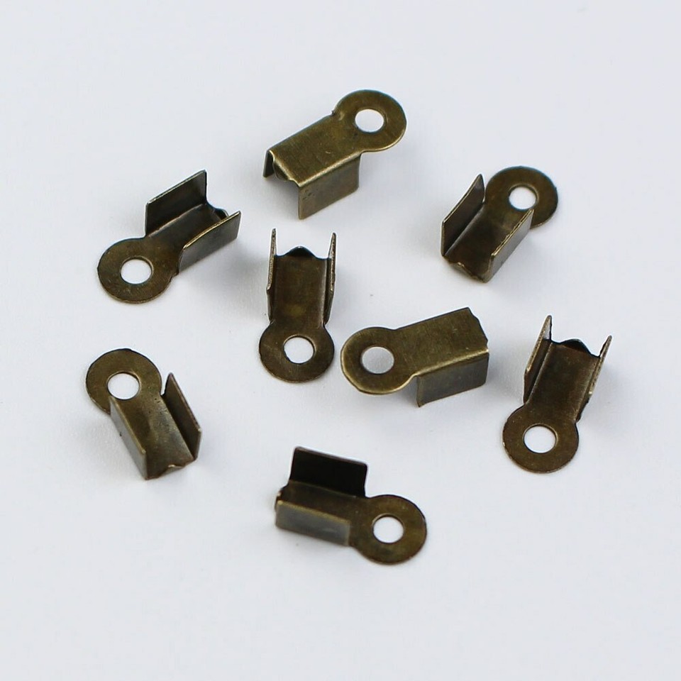 200pcs Cord End Cap Tips Connector Termination Fold Over Crimp Necklace ...