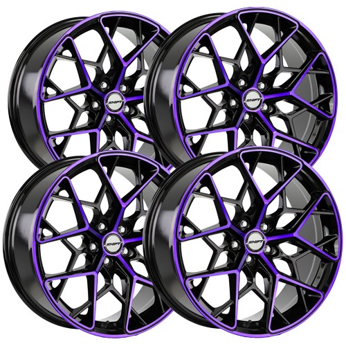 (Set of 4) Shift H35 Piston 18x8.5 5x120 +35mm Black/Purple Wheels Rims ...