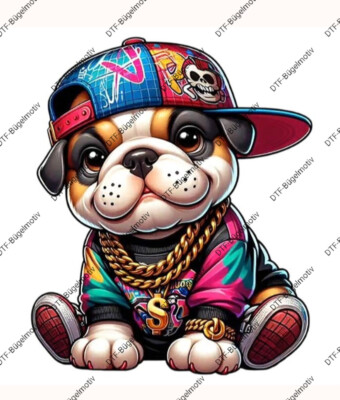 Bügelbild ca. 16x20 cm Talahon Dog Hund mit Cappy DTF-Transferdruck ...