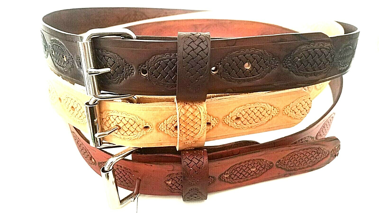 HEAVY DUTY EMBOSSED HANDMADE MENS 1" W REAL AMISH LEATHER BELT TOOL ...