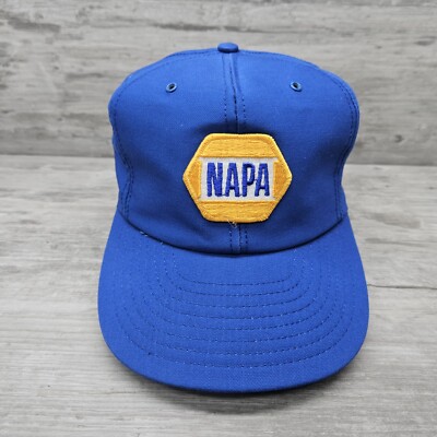 Vintage Napa Hat Patch Cap Snap Back Trucker One Size Yellow Blue USA ...