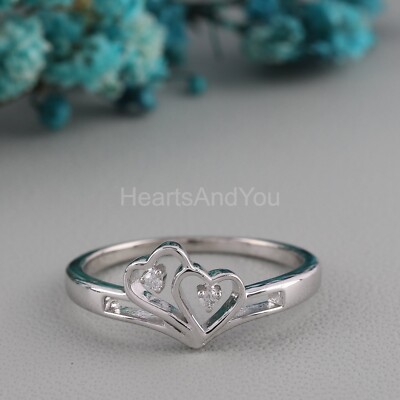0.2ct Round Cut Moissanite Split Shank Heart Women Ring 14k White Gold ...
