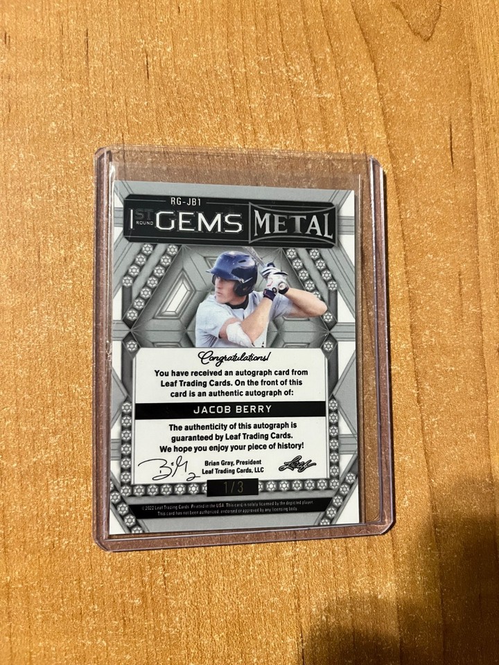 2022 Leaf Metal Baseball - Jacob Berry - Pink Mojo 1st Round Gems Auto ...
