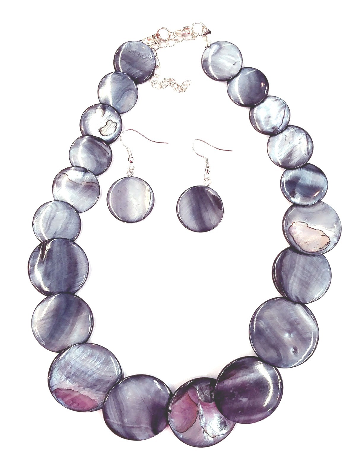 Fashion Trend Shimmy Shell Disc Shape Necklace With Dangle Earrings Set ...